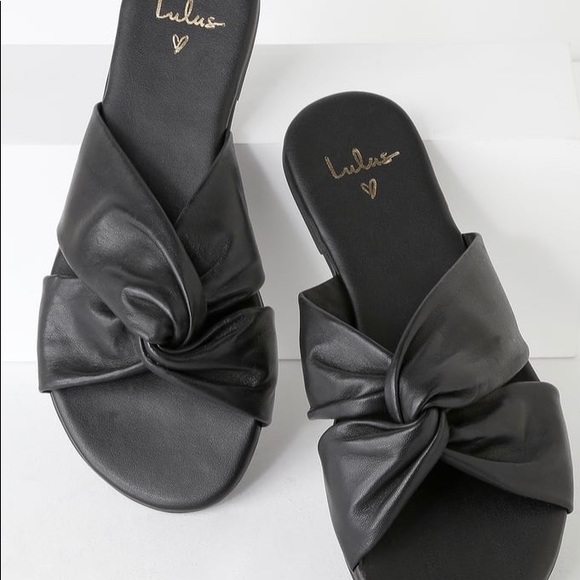 Lulus | Shoes | Lulus Tilly Leather Black Nappa Slide Sandal | Poshmark